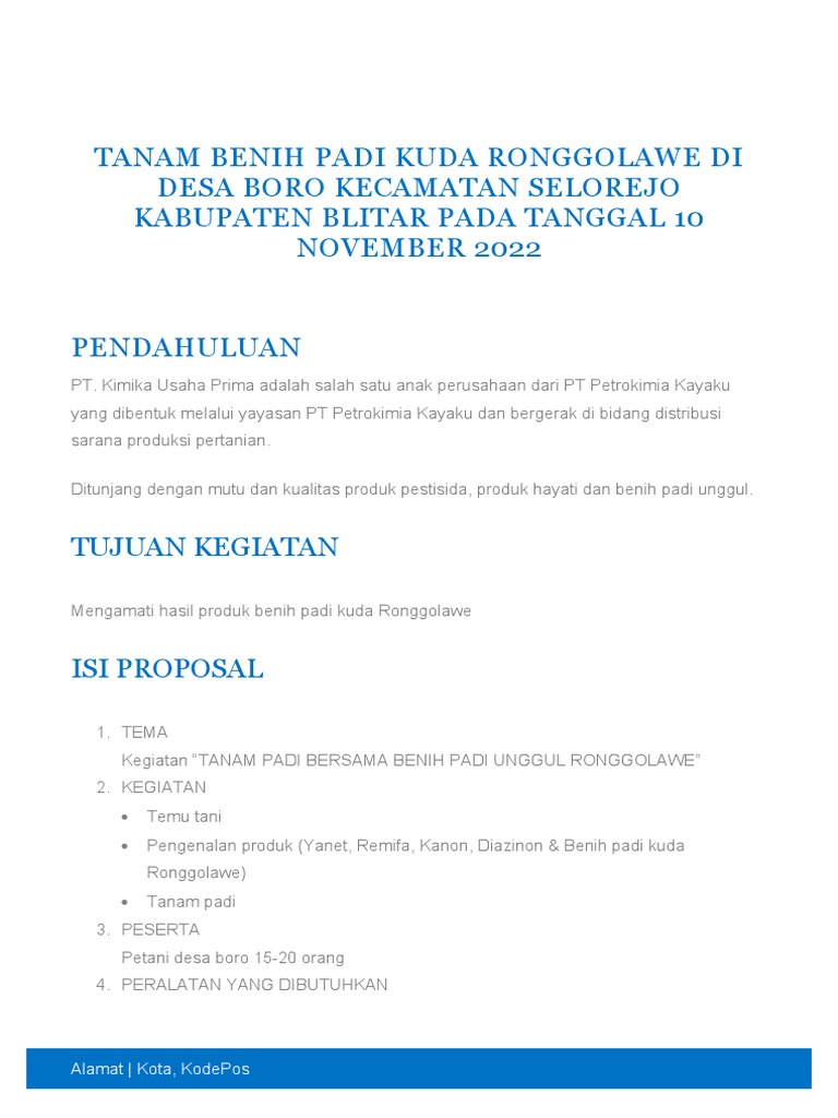 Proposal Kegiataan Tanam Benih Padi Kuda Ronggolawe | PDF