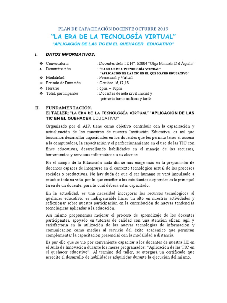 Plan de Capacitacion Docente | PDF | Enseñando | Tecnología de información y comunicaciones