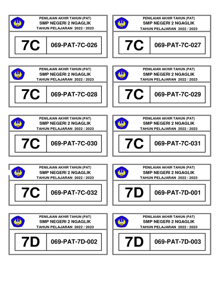Nomor Meja PTS Kelas 7C-D 26-03 | PDF