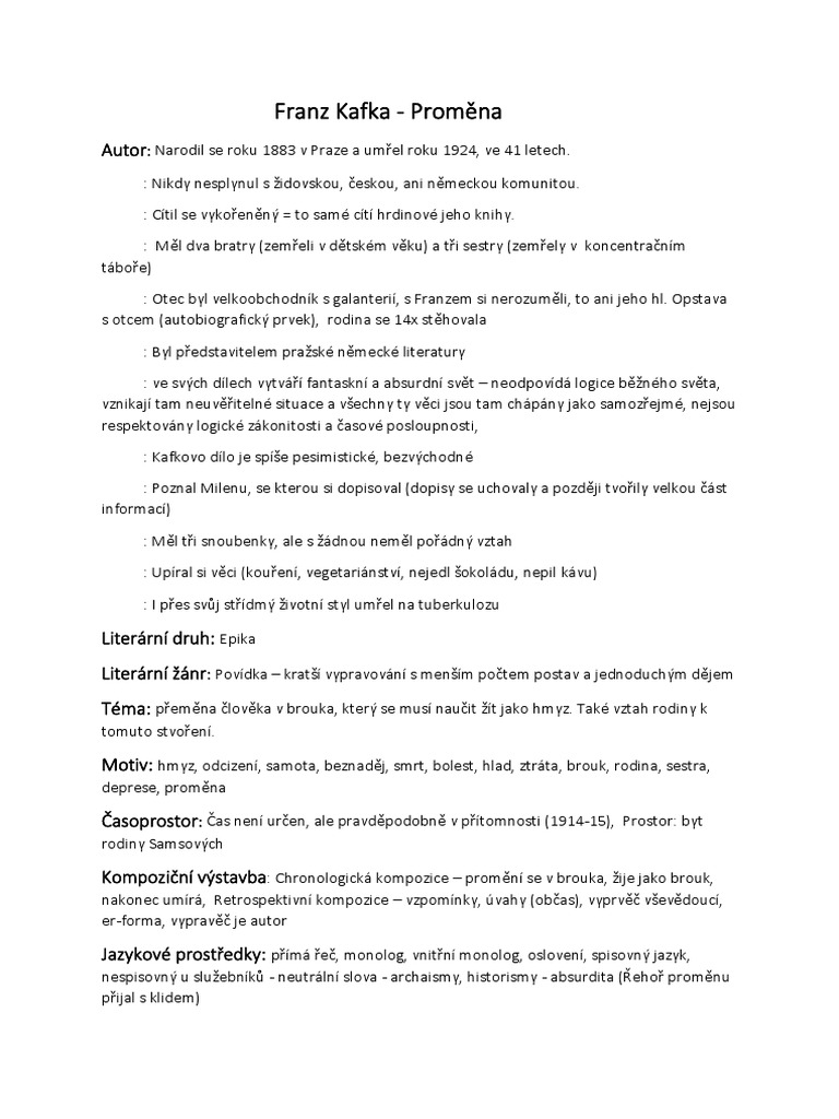 Rozbor Proměna | PDF