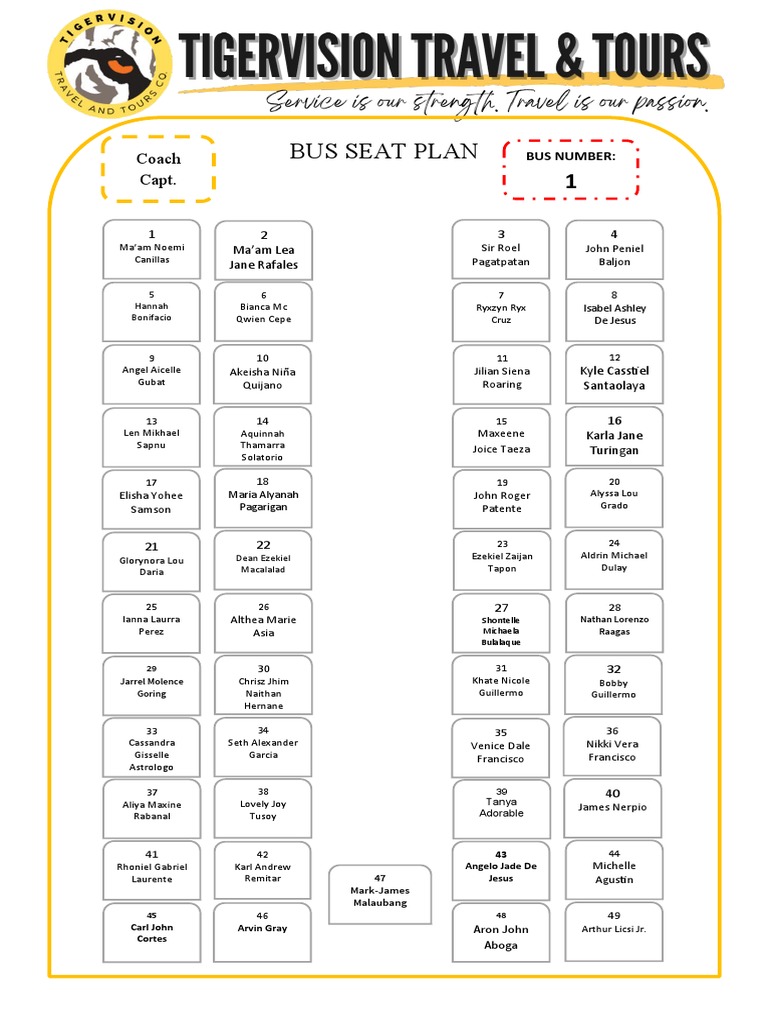 Grade 7 Bus 1 Seat Plan | PDF