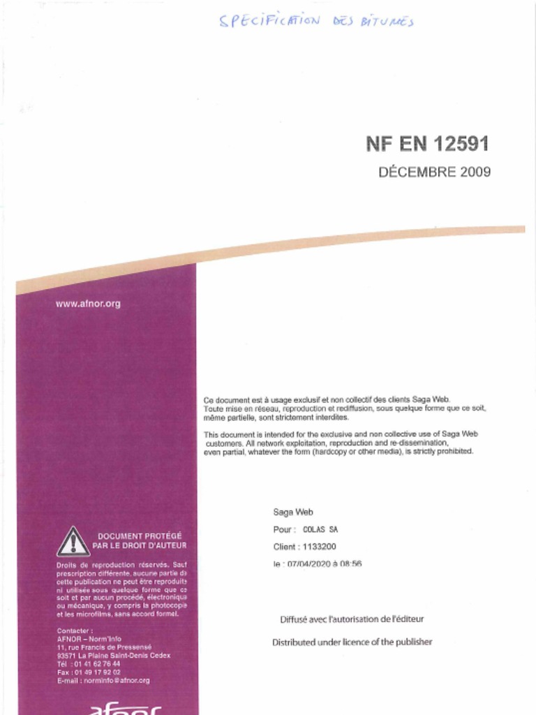 NF EN 12591 Spécification Des Bitumes | PDF