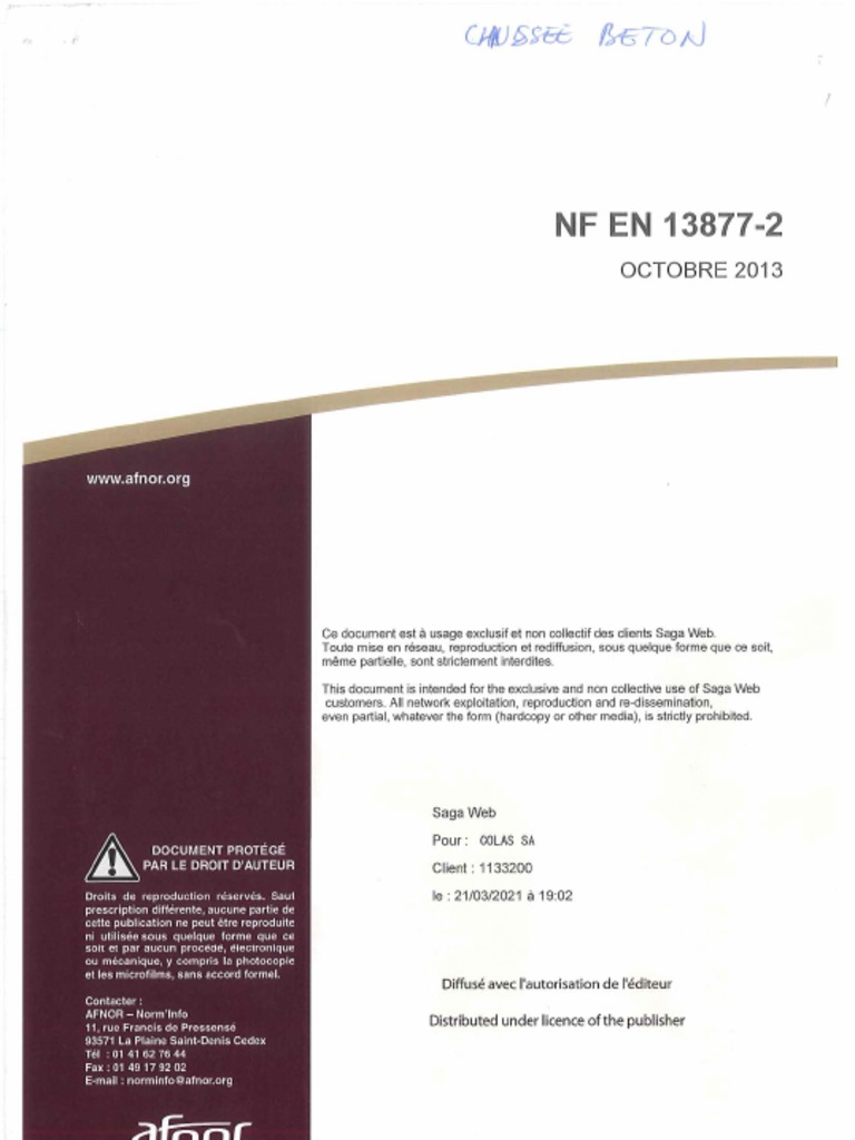 NF EN 13877-2 Chaussée Béton | PDF