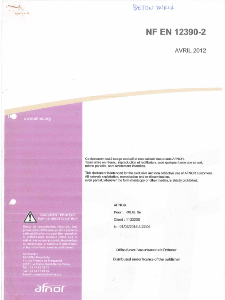 NF EN 12390-2 Béton Durci | PDF
