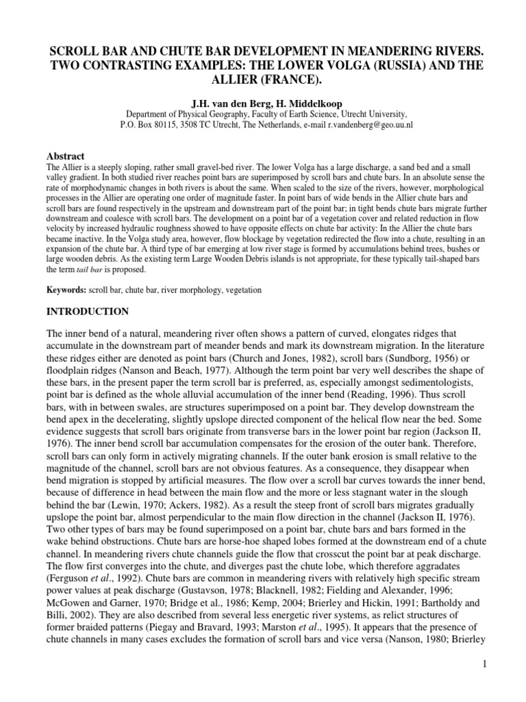Scroll Bar and Chute Bar Development in Meandering Rivers. Two ... Scroll Bar and Chute Bar Development in Meandering Rivers. Two ...
