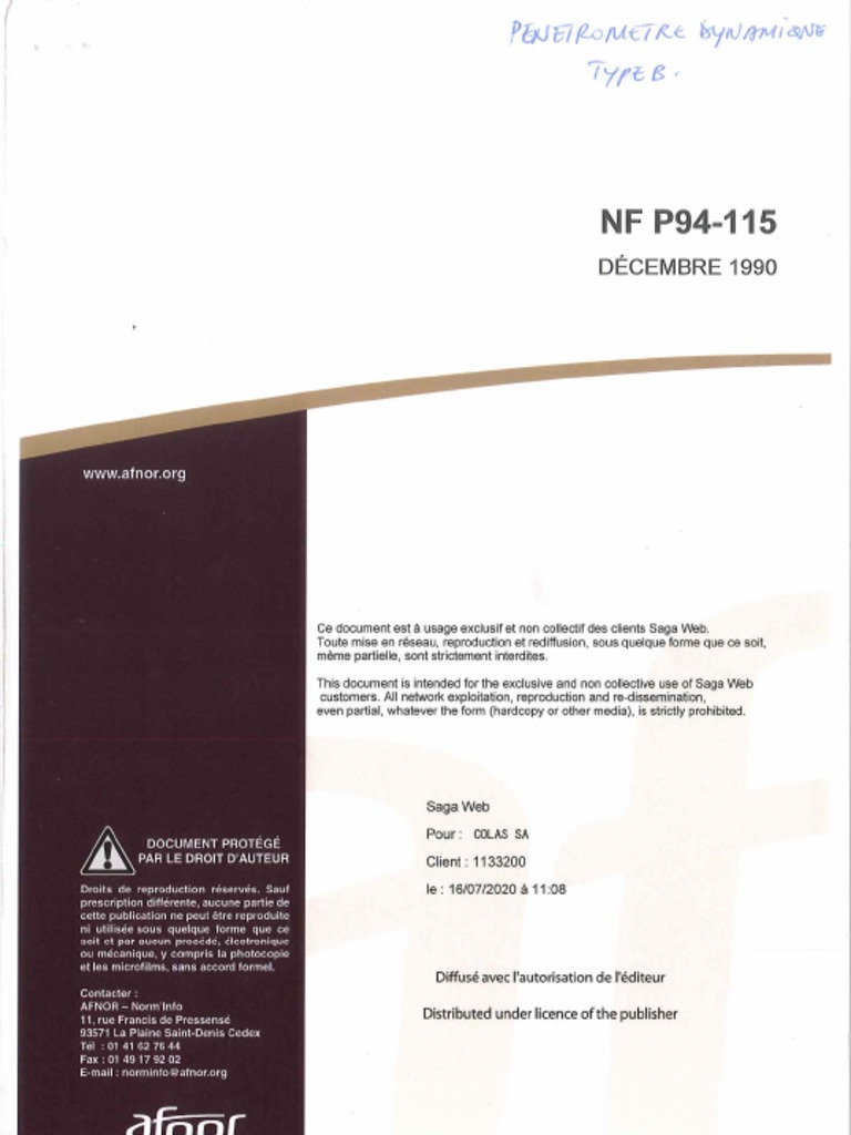 NF P94-115 Pénétromètre Dynamique Type B | PDF