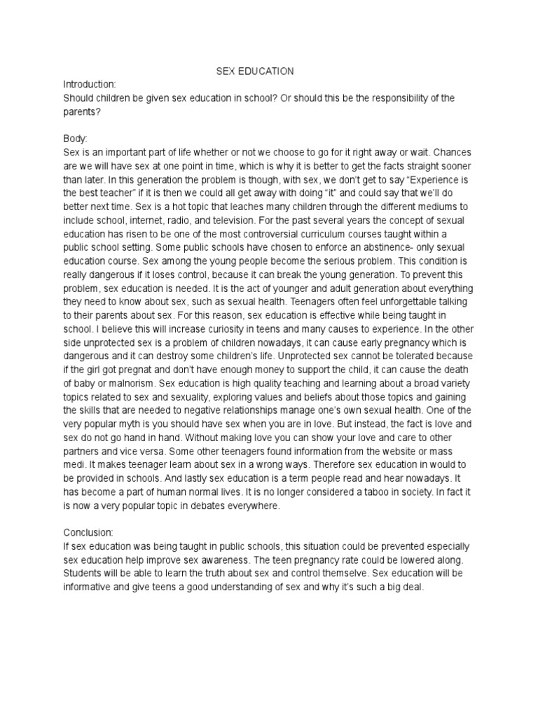 Advocacy Speech About Sex Education Pdf Sex Education Adolescence