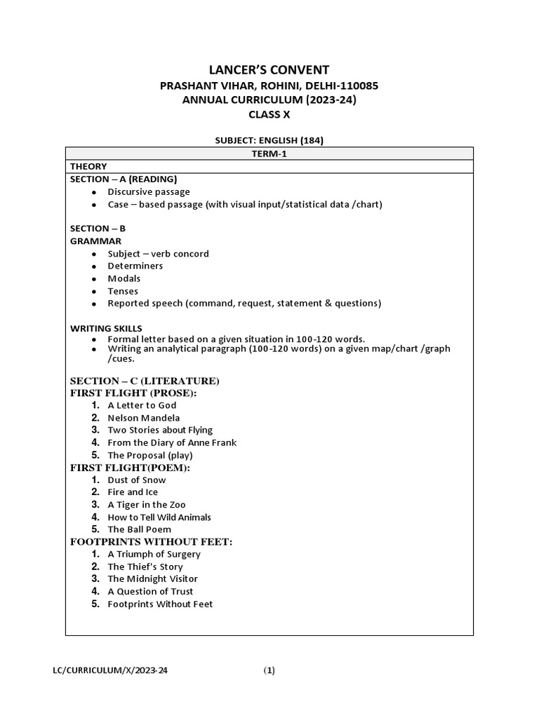 Annual Curriculum 2023-2024 | PDF