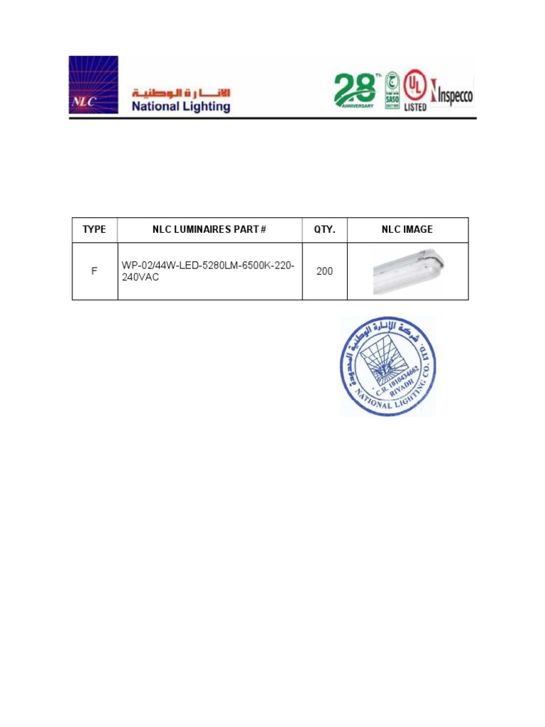 NLC WP-02 Tubelight Specifications | PDF