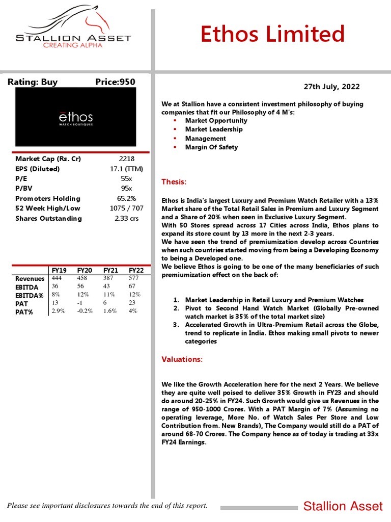 Ethos LTD Report | PDF | Retail | Luxury Goods