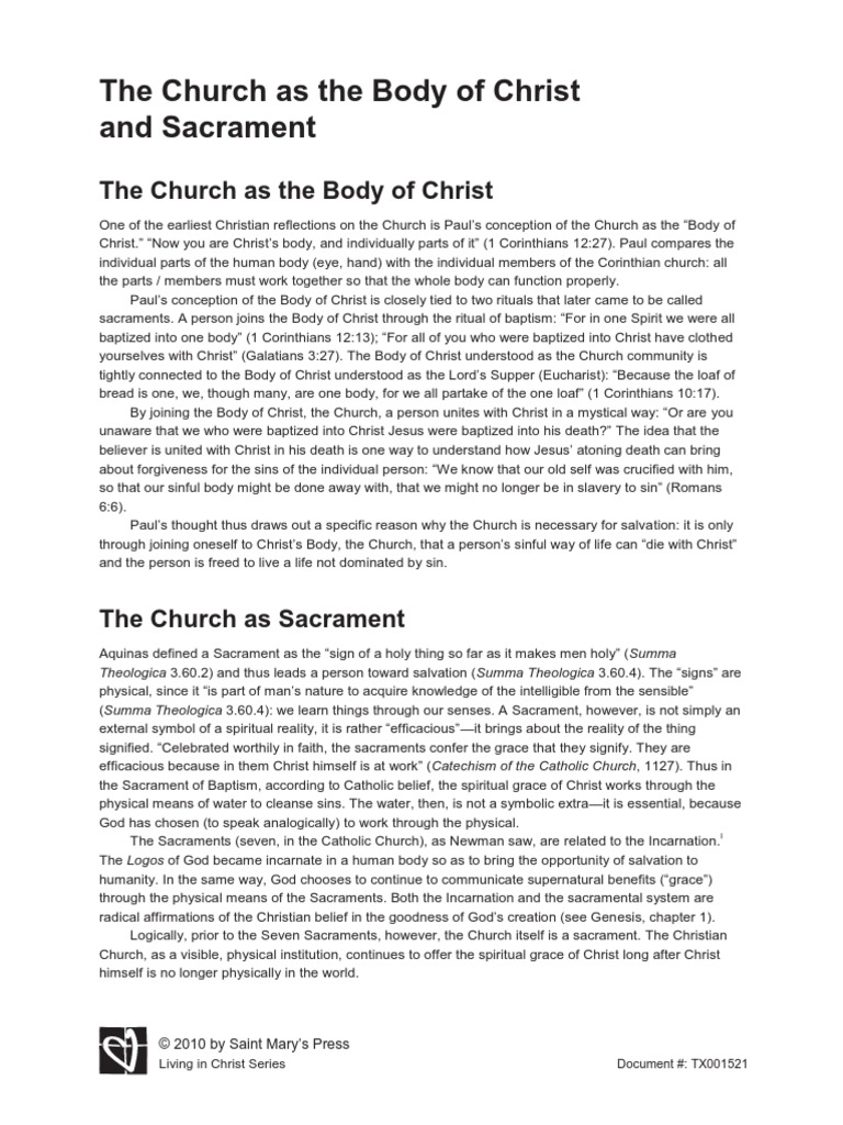 Background-The Church As Body of Christ and Sacrament | PDF | Eucharist ...