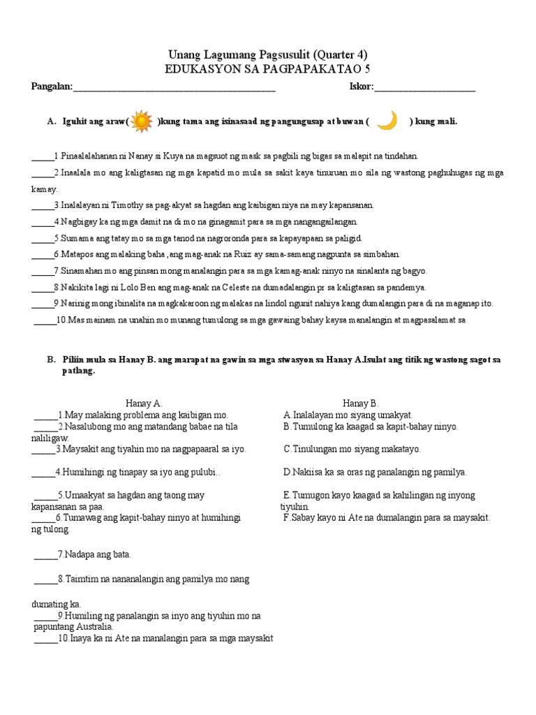 ESP-4th Quarter Test 1 | PDF