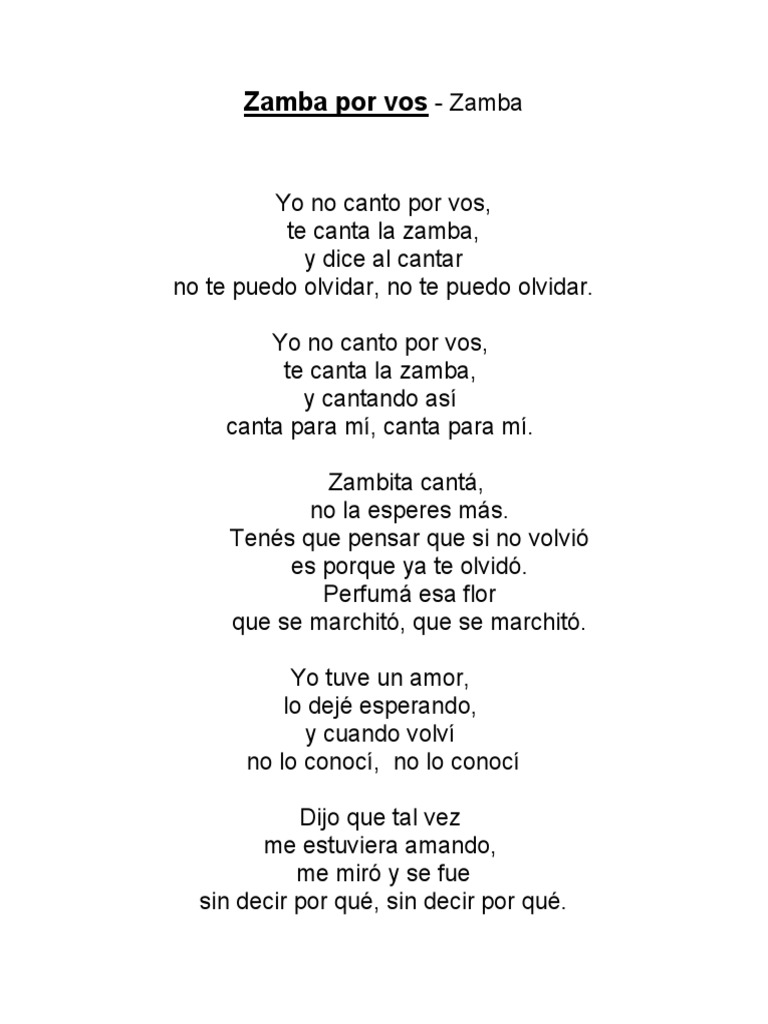 Zamba Por Vos - Letra | PDF