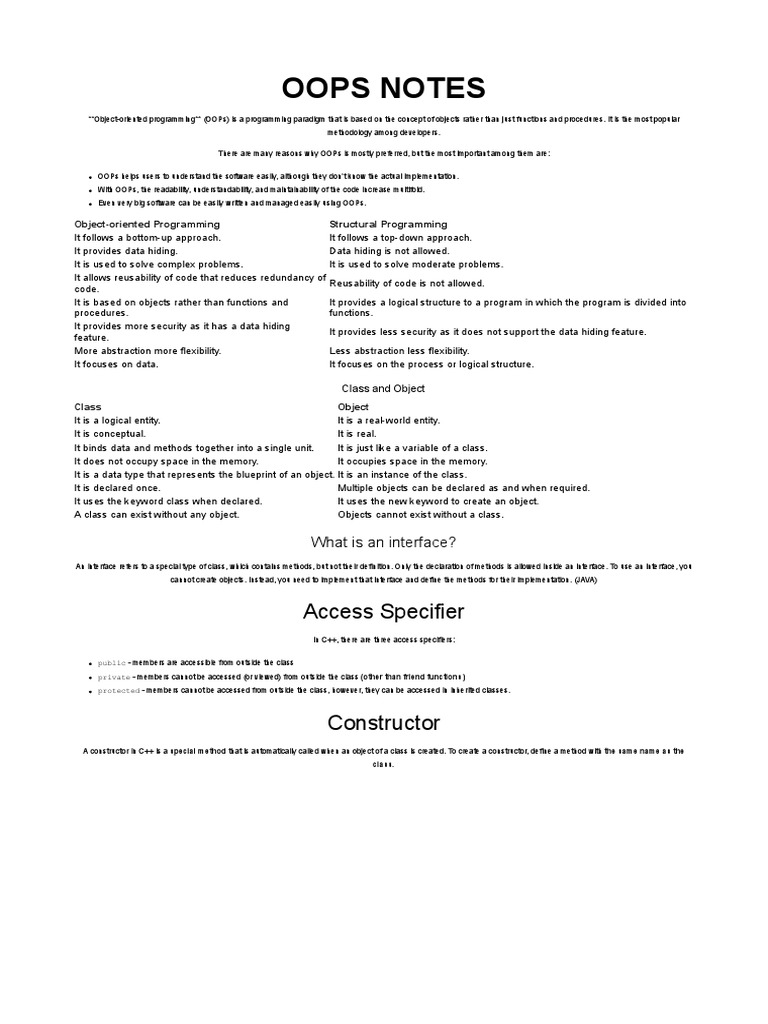 Oops Notes Pdf Class Computer Programming Method Computer Programming
