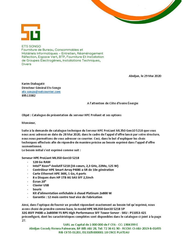 Courrier Participation À Un Appel D'offre, Devis | PDF