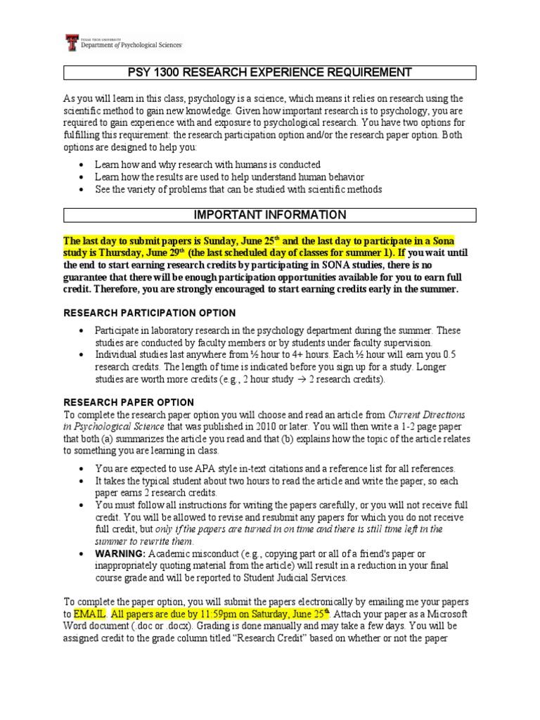 Research Experience and Sona Handout | Download Free PDF | Psychology ...