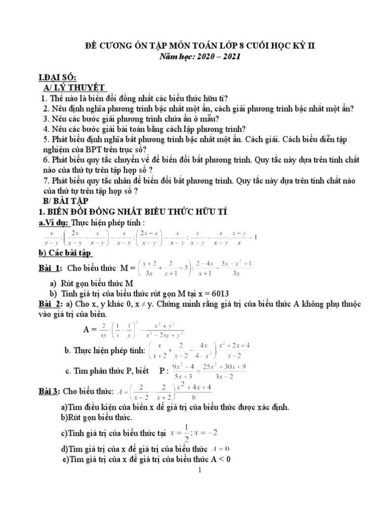 gửi học sinh DE CUONG ON TAP TOAN 8 CUỐI KI II- Nam hoc 20-21 - Gửi hs | PDF