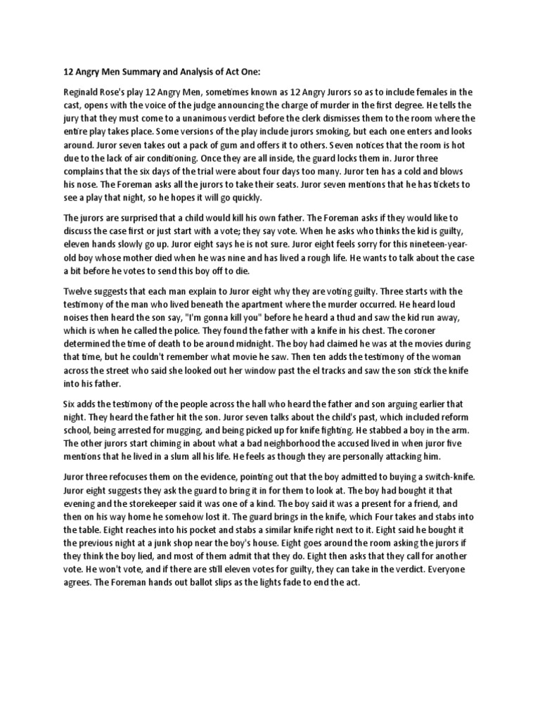 12 Angry Men Act One Summary | PDF | Public Law | Legal Procedure