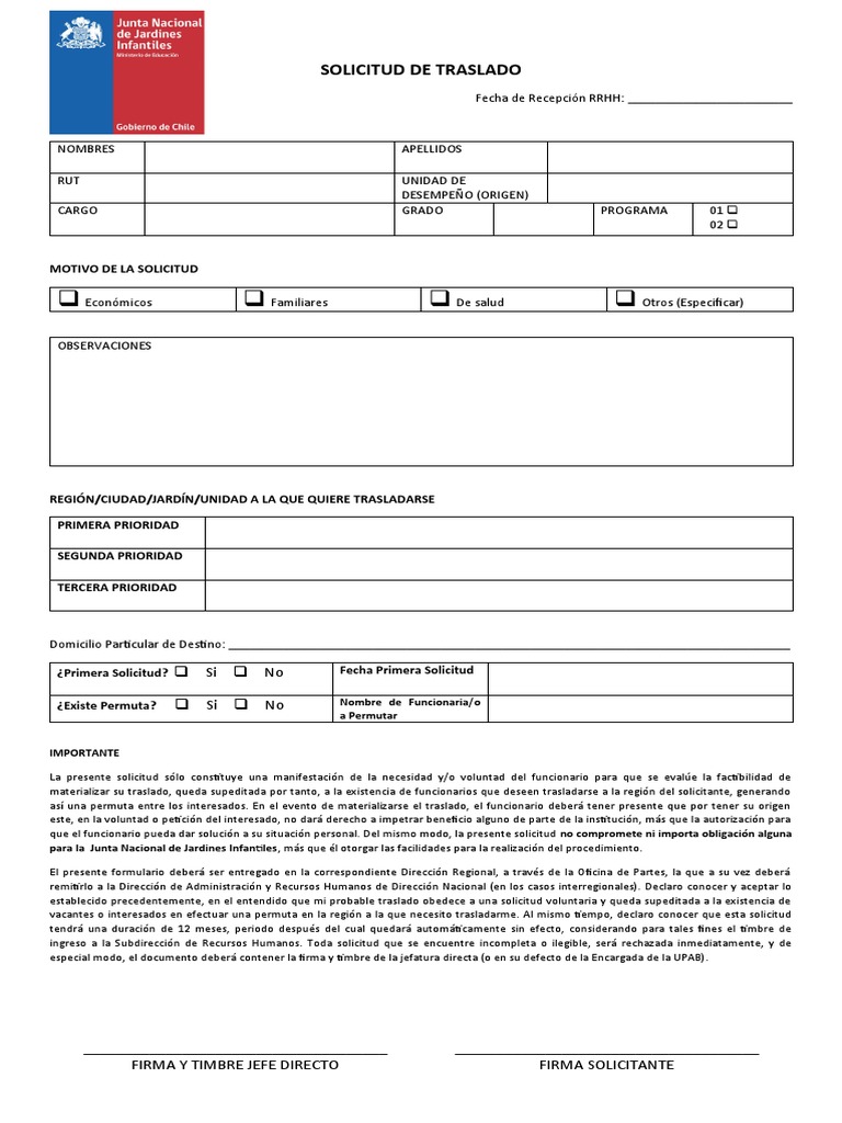 Ficha de Traslado Formato Nuevo Traslados Personal 2018 | PDF