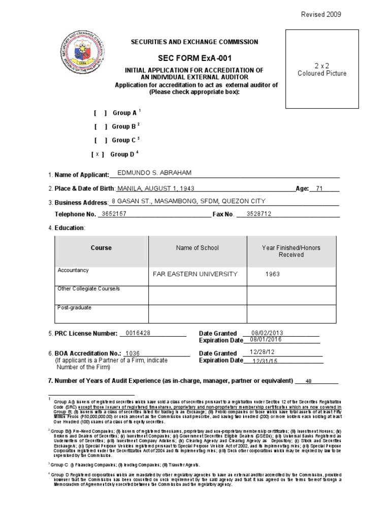 2009-SEC Form ExA-001-initia External Auditorl | PDF | Securities ...
