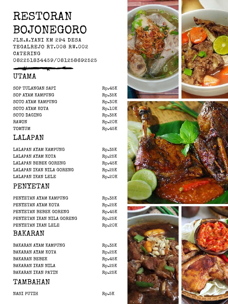 Menu Restoran Bojonegoro | PDF