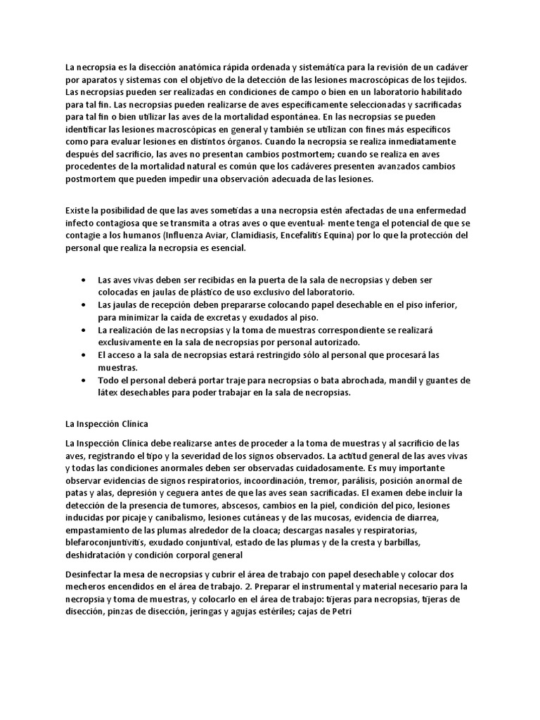 Guía de Necropsia en Aves: Procedimientos y Seguridad | PDF | Cadáver ...