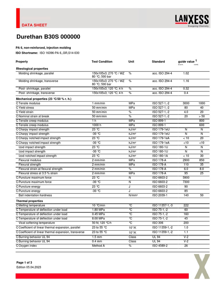 Durethan B30S 000000 ISO en | PDF | Strength Of Materials | Pascal (Unit)