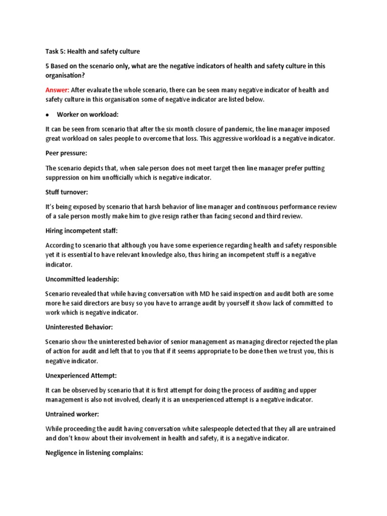 Negative Indicators of Safety Culture | PDF | Occupational Safety And ...