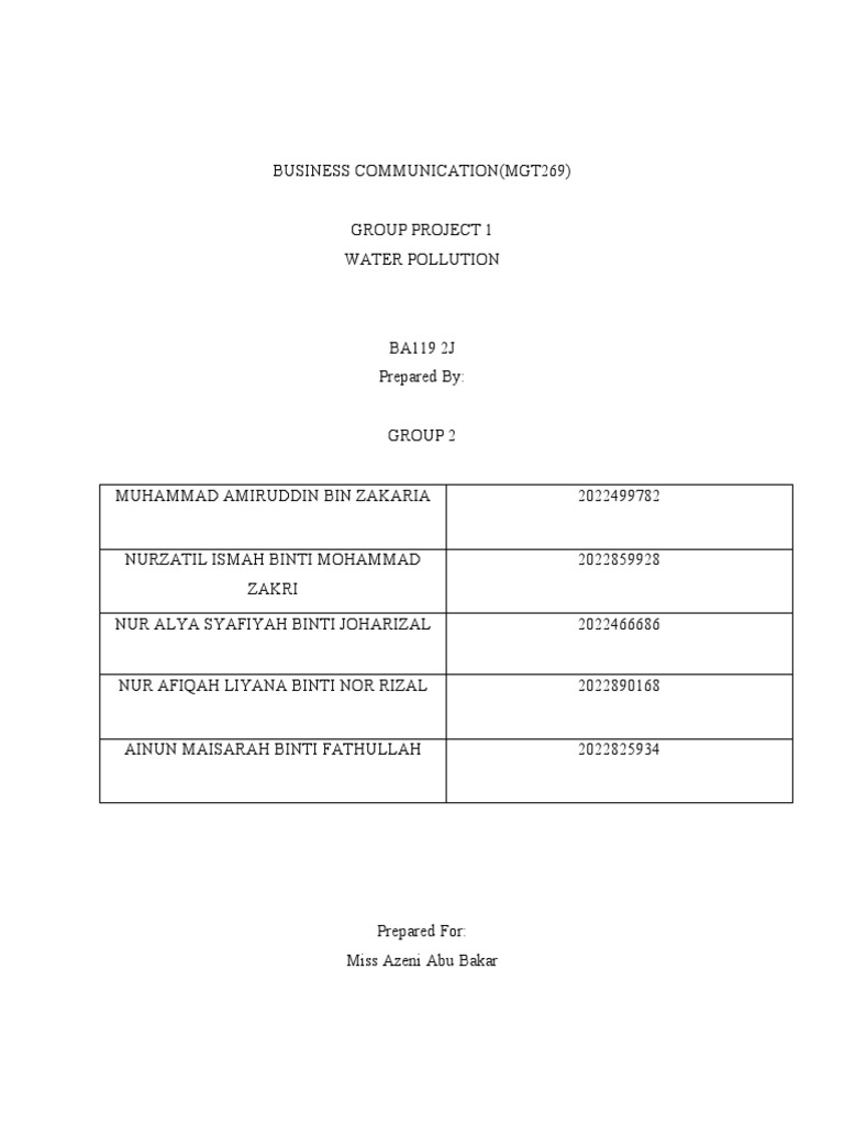 MGT269 Group Project 1 (Group 2) - Proposal of Report) | PDF | Water Pollution | Pollution