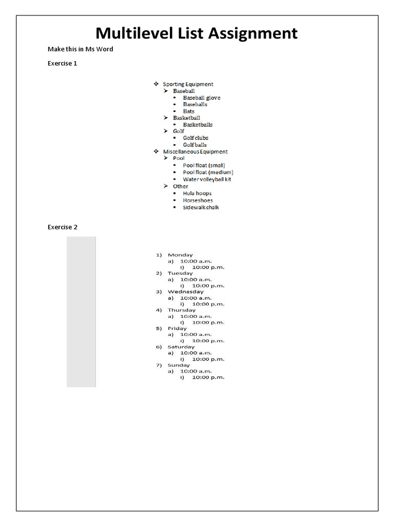 Multilevel List Assignment | PDF