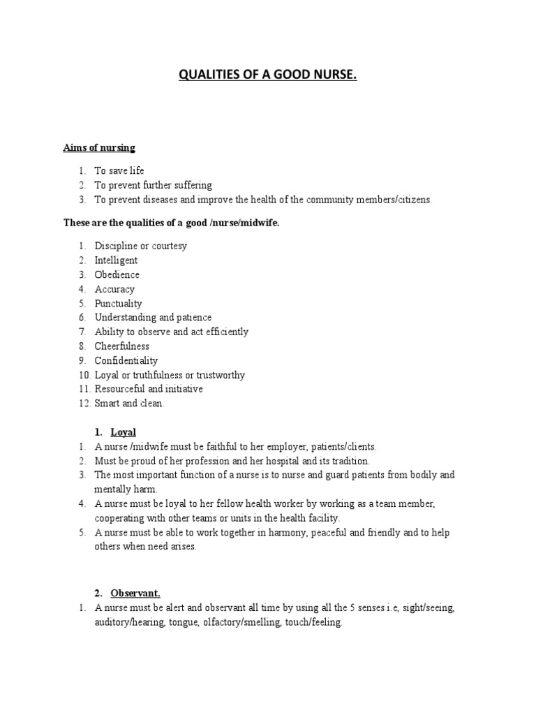 Essential Qualities of a Good Nurse | PDF | Nursing | Patient