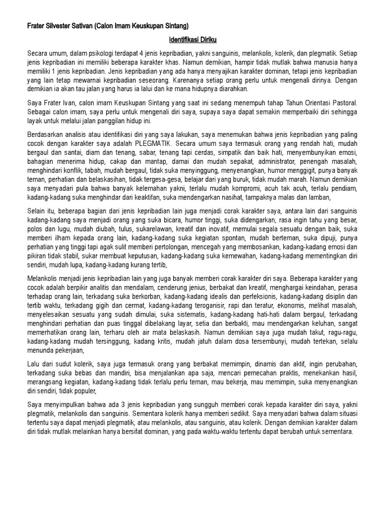 Kepribadian Plegmatik Frater Ivan | PDF