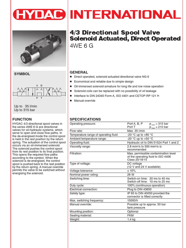 4-3 Directional Spool Valve 4WE-6-G | PDF | Valve | Electrical Connector