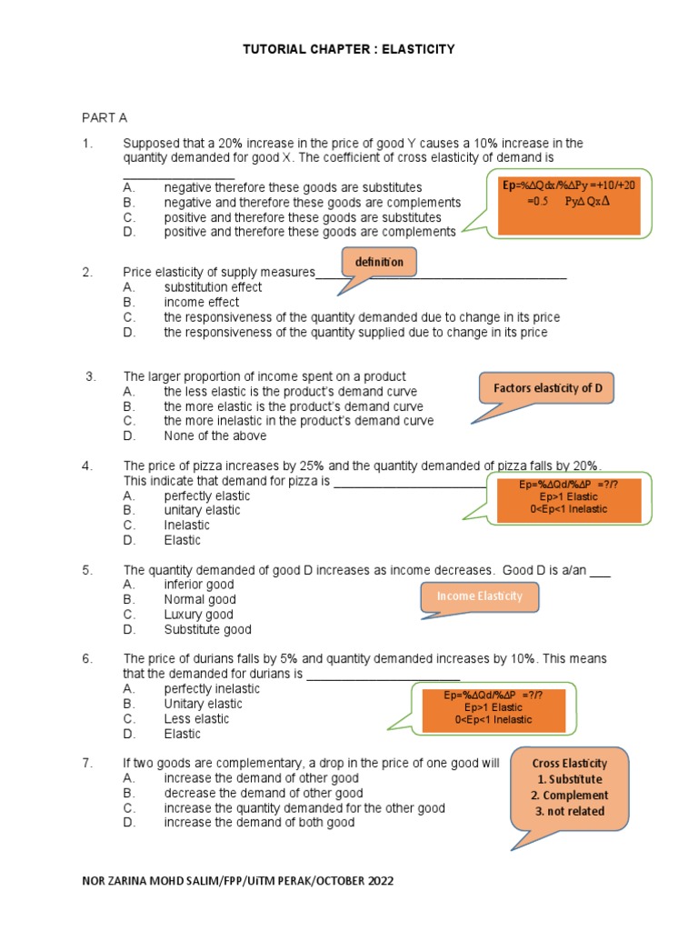 TUTORIAL CHAPTER ELASTICITY Student | PDF | Elasticity (Economics) | Demand