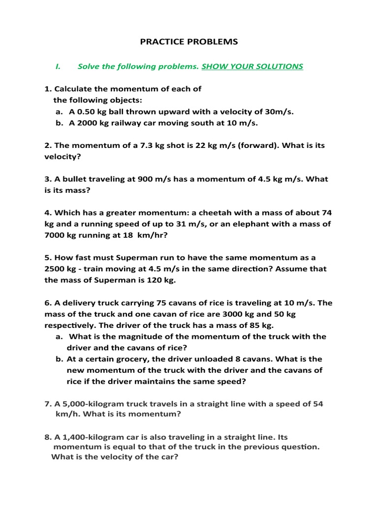 Momentum Calculation Problems | PDF