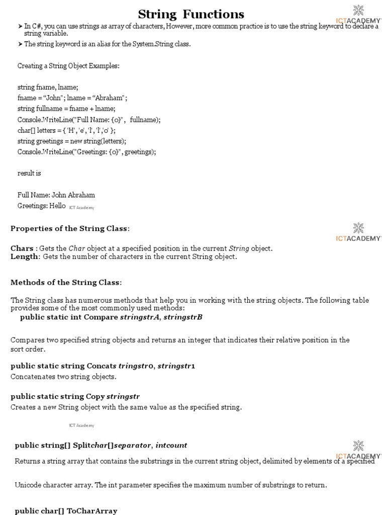 String And Math Functions Pdf String Computer Science C Sharp Programming Language 4340