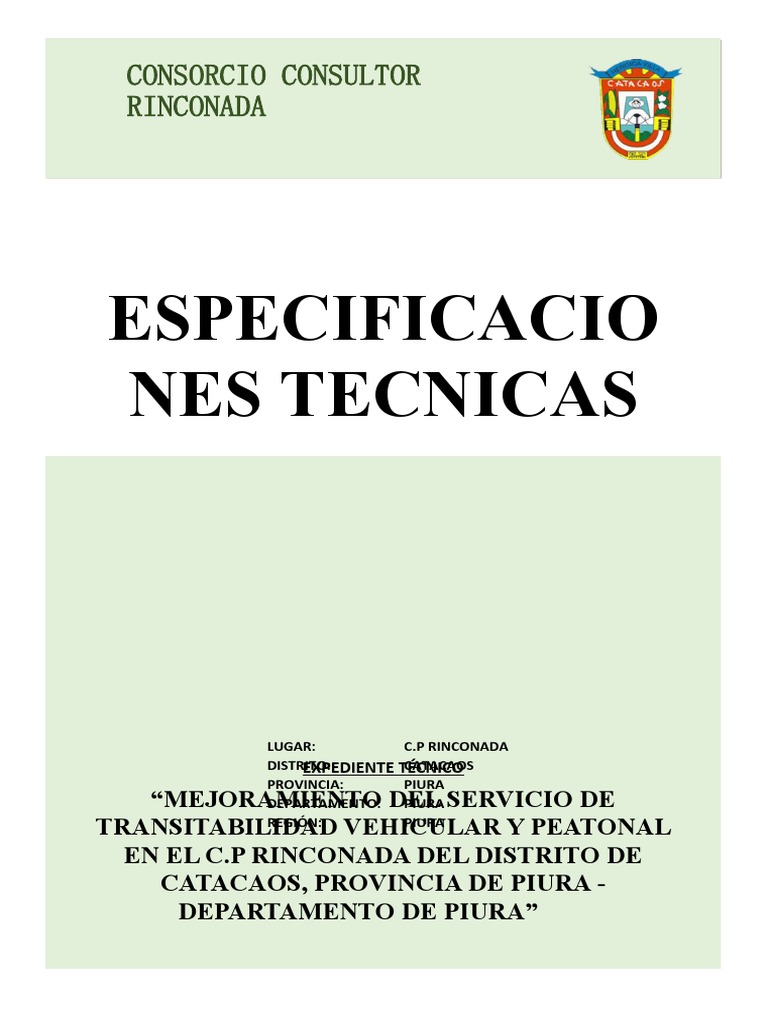 Especificaciones Tecnicas - Rinconada | PDF | Hormigón | Presupuesto
