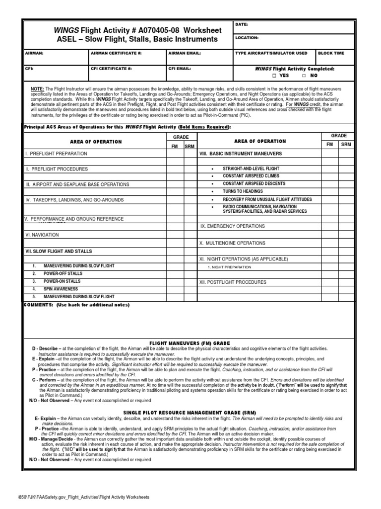 A070405-08 ASEL - Slow Flight, Stall, Basic Instruments | PDF | Flight ...
