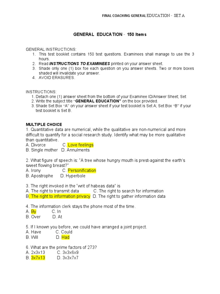 Final Coaching Gen Ed 2023 Set A 1 | PDF | Social Science | Language Arts & Discipline
