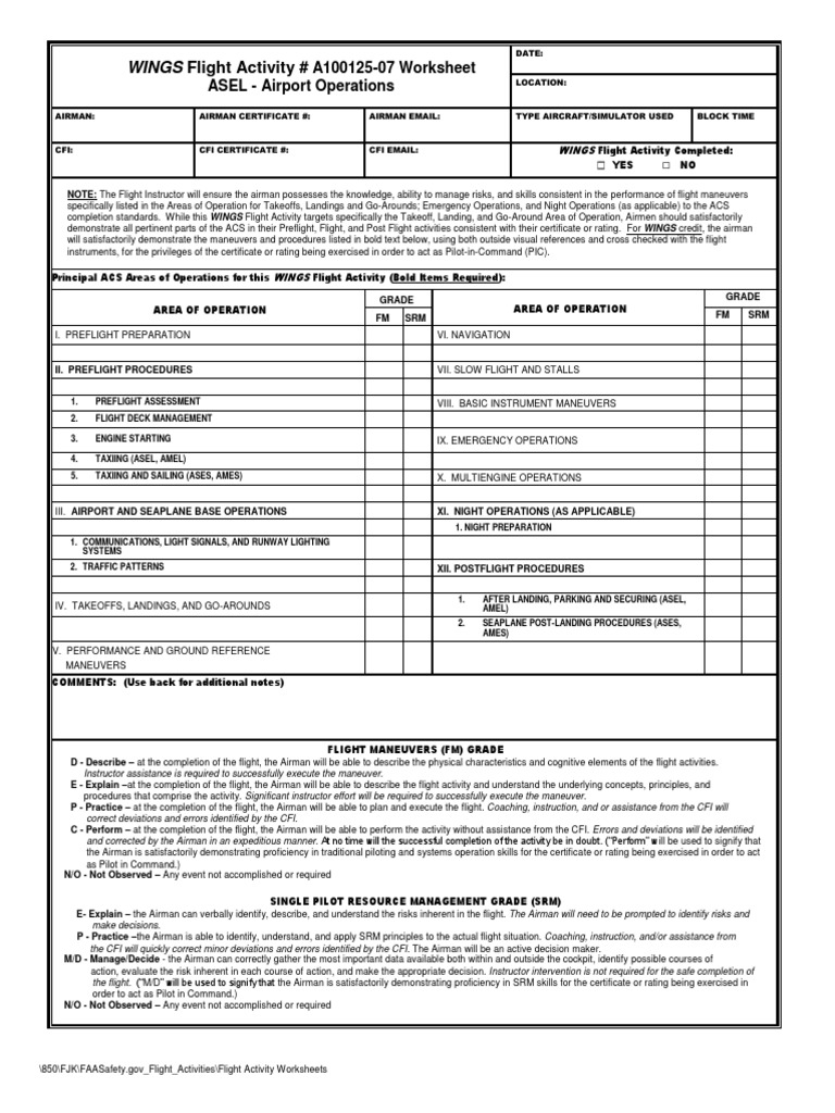 ASEL Flight Activity Worksheet | PDF | Flight Instructor | Aviation