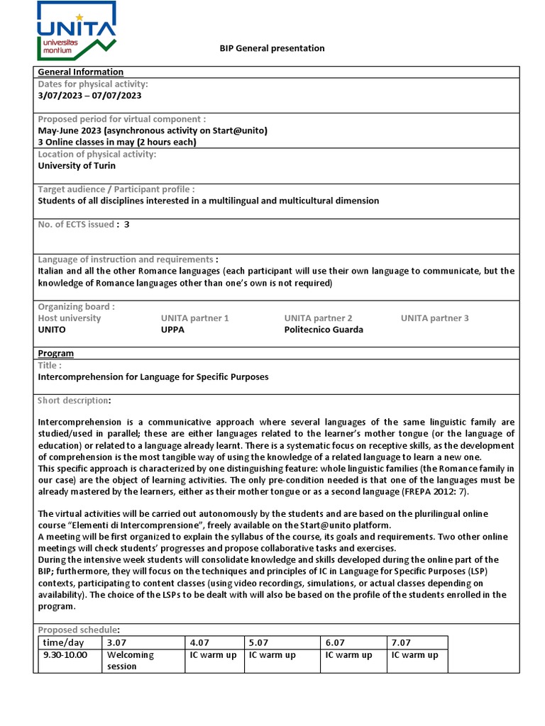 Intercomprehension For Languages For Specific Purposes (UNITO | PDF