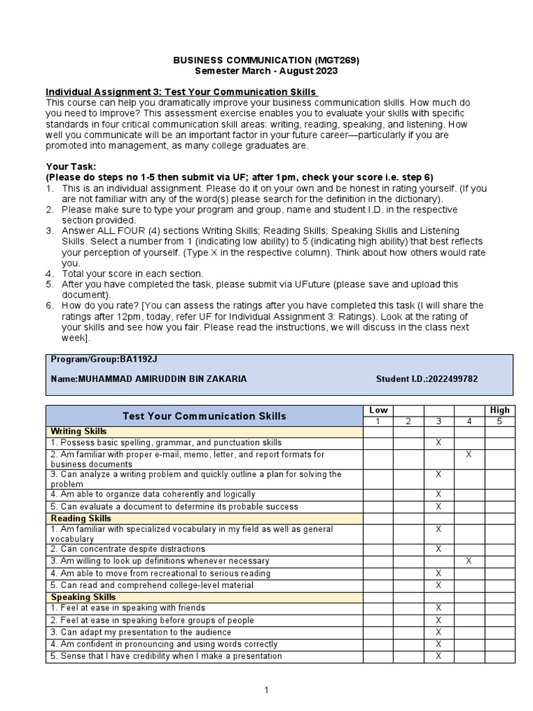 Test Your Communication Skills (Assignment Individual) | PDF ...