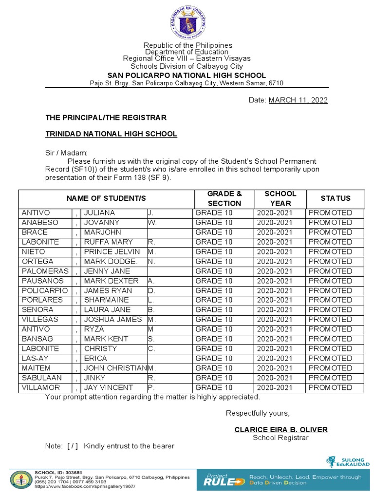 F10 Request Form | PDF