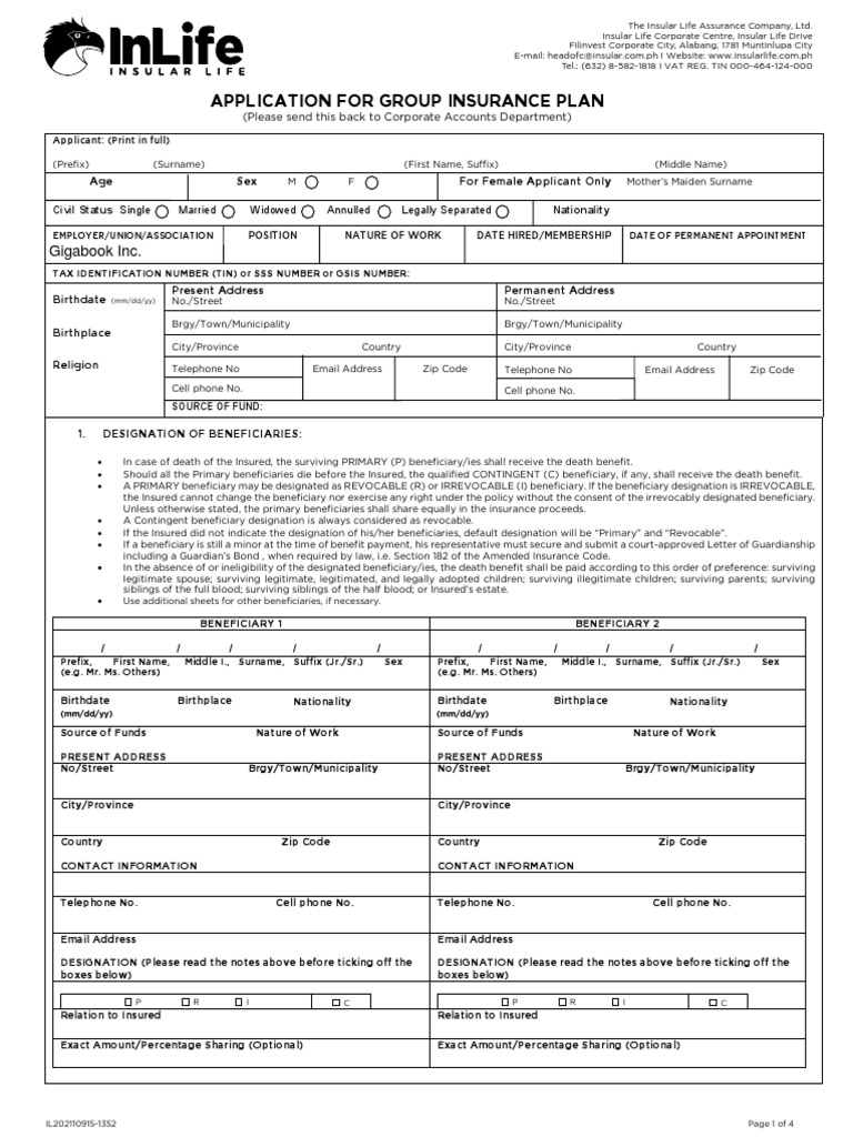 Application For Group Insurance | PDF | Insurance | Life Insurance