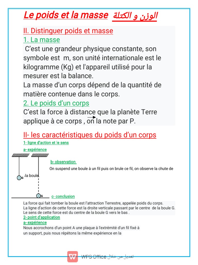 Résumé Poids Et Masse 3ASC | PDF | Poids | Masse