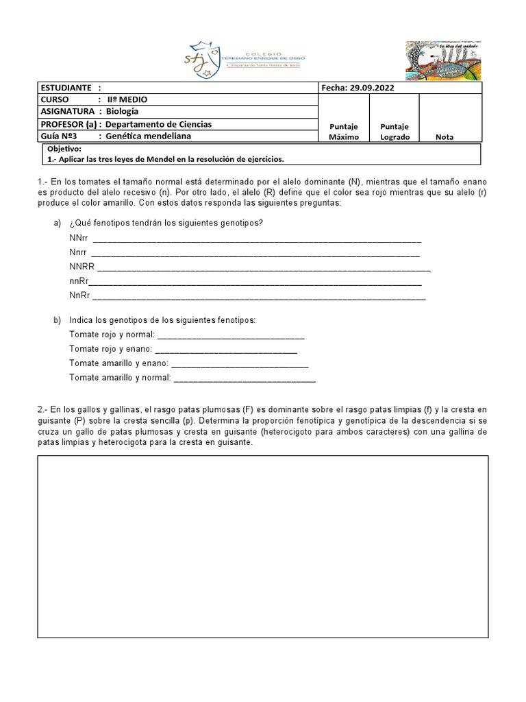 Guía Reforzamiento Genética Mendeliana 29.09.2022 | PDF | Dominancia ...