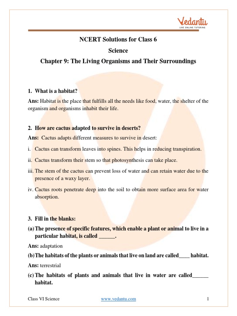 Class 6 - Science - The Living Organisms and Their Surroundings | PDF