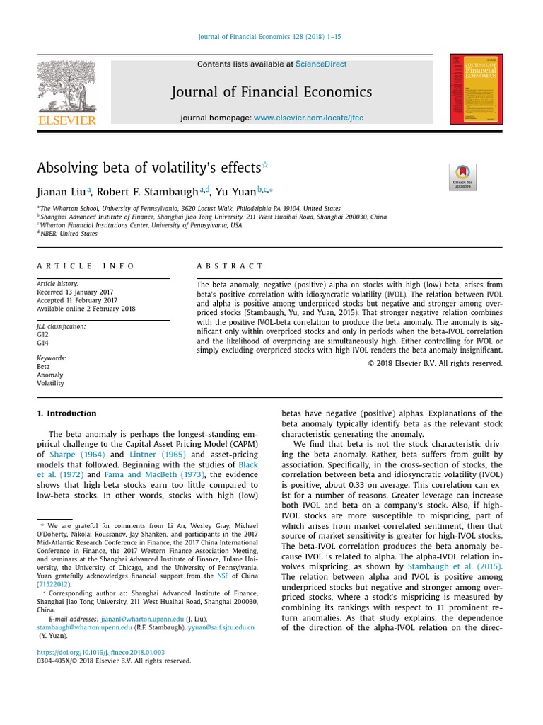Absolving Beta of Volatility's Effects (JFE 2018) | PDF | Beta (Finance) | Economics