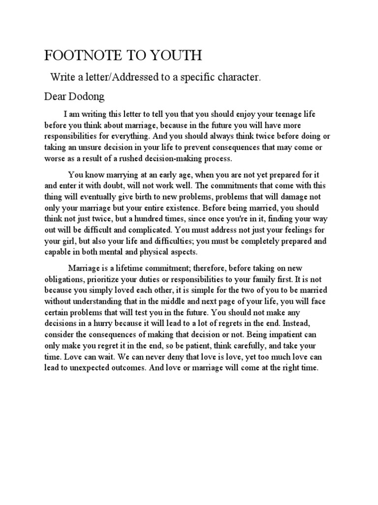 Footnote To Youth (Letter) | PDF