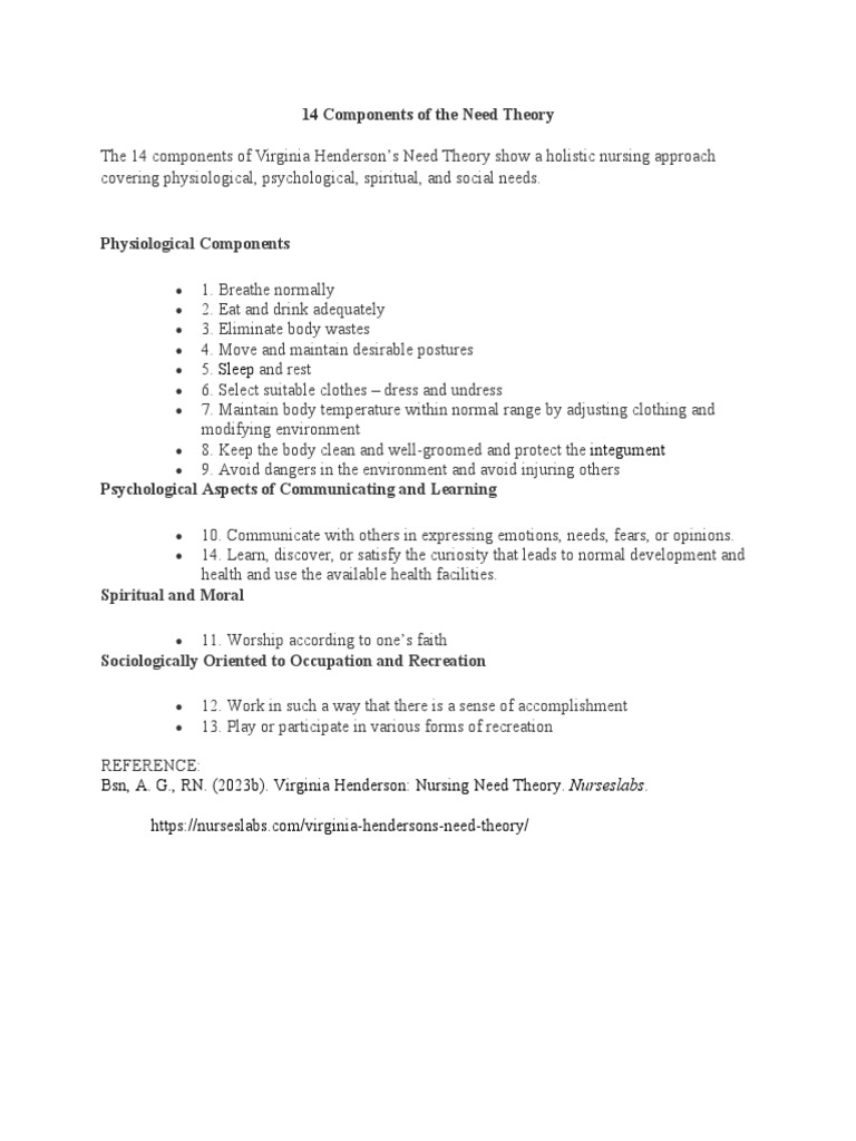 14 Components of The Need Theory | PDF